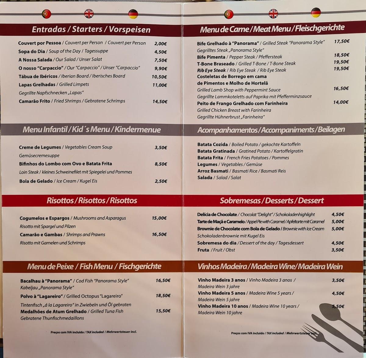 Menu em Panorama Restaurant & Lounge Bar, Barroca, Estrada Carlos ...