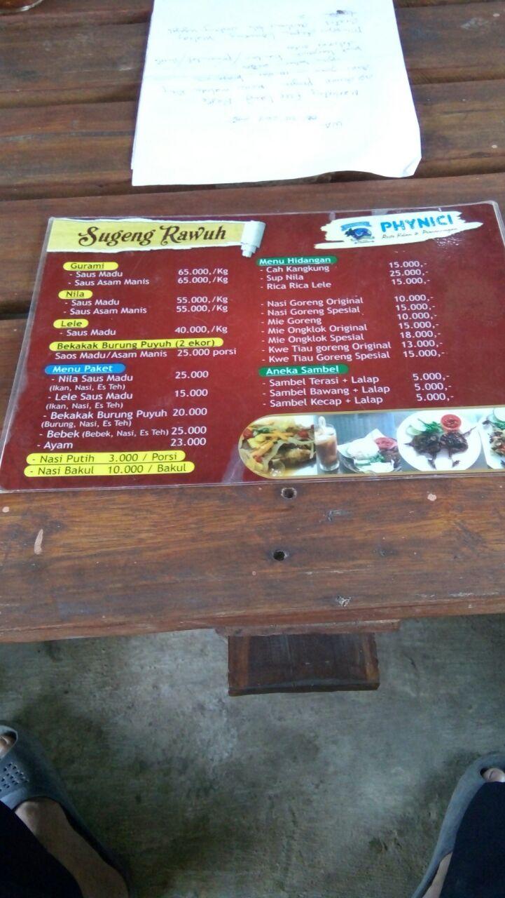 Menu at "Phynisi" Pemancingan, Resto dan Cafe, Kudus