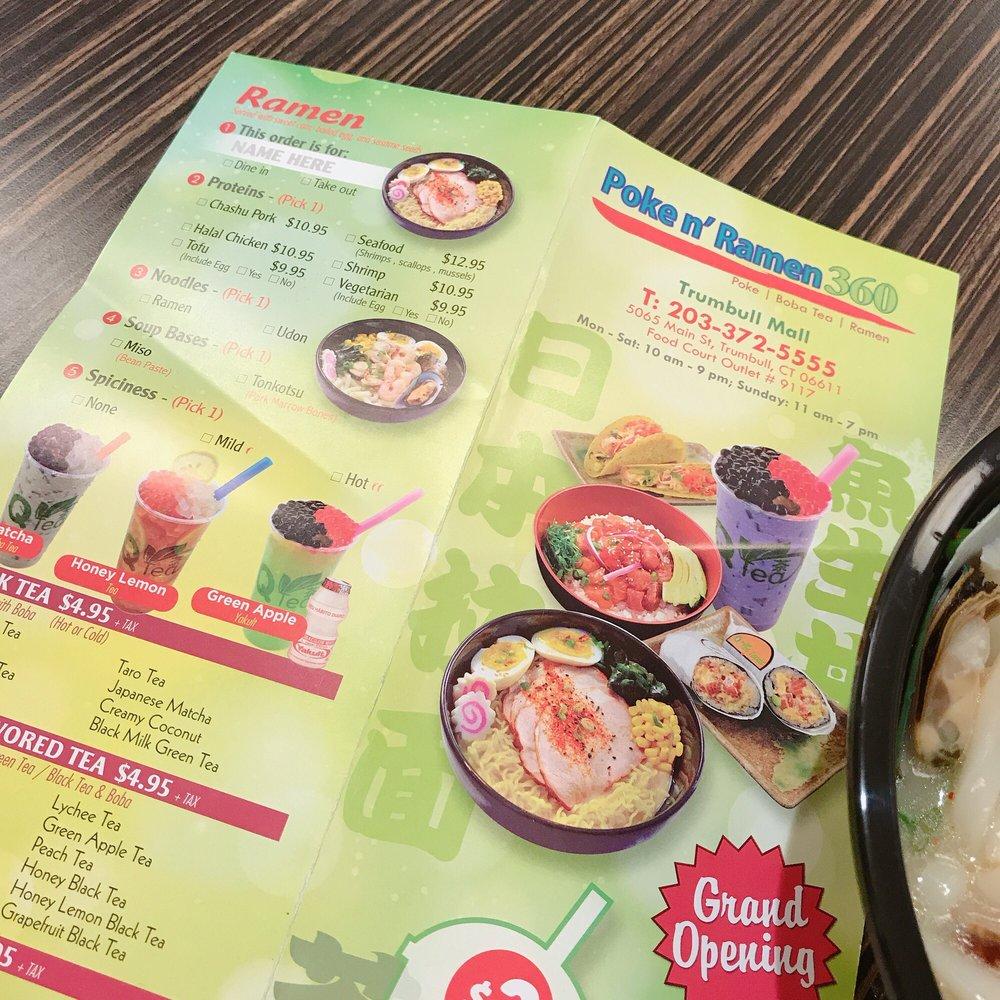 Menu at Poke n’ Ramen 360 restaurant, Trumbull