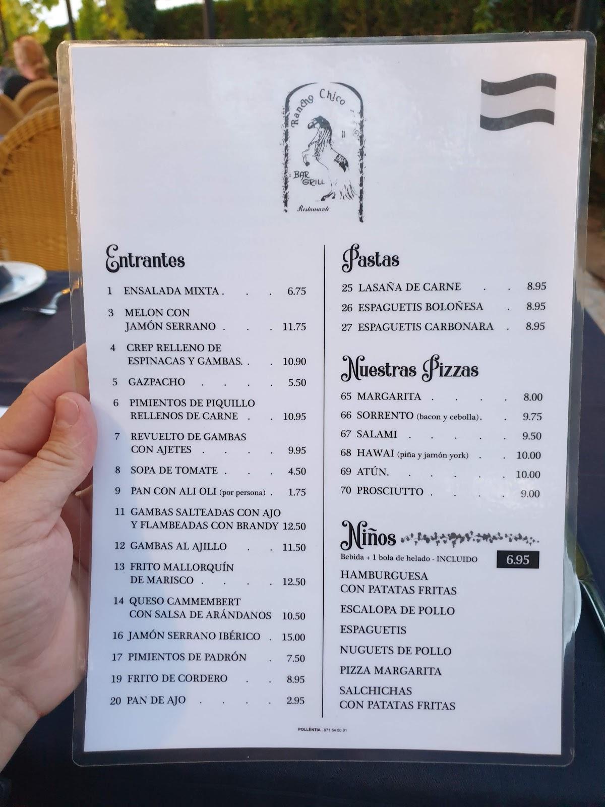 Menu at Rancho Chico steakhouse, Port d'Alcúdia