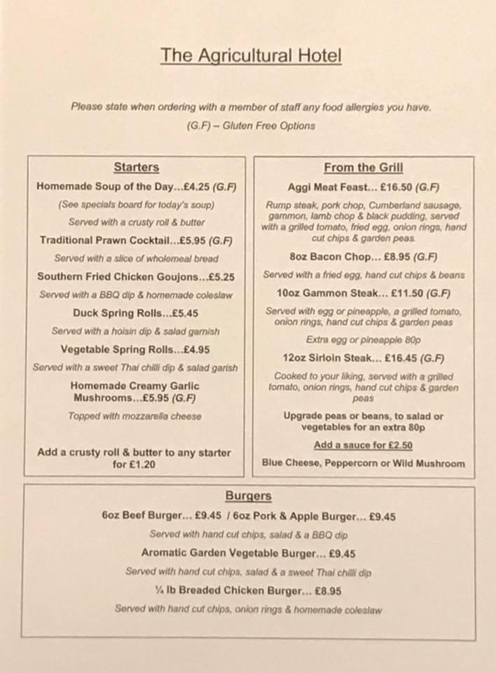 Menu at The Agricultural Inn pub & bar, Penrith