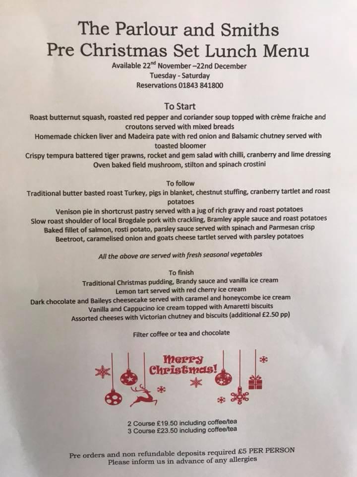 Menu at The Parlour cafe, Birchington-on-Sea