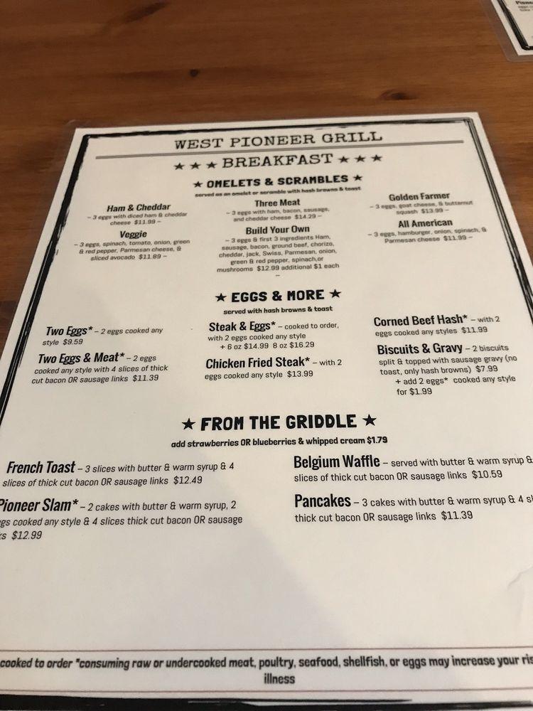 Menu at West Pioneer Grill restaurant, Puyallup