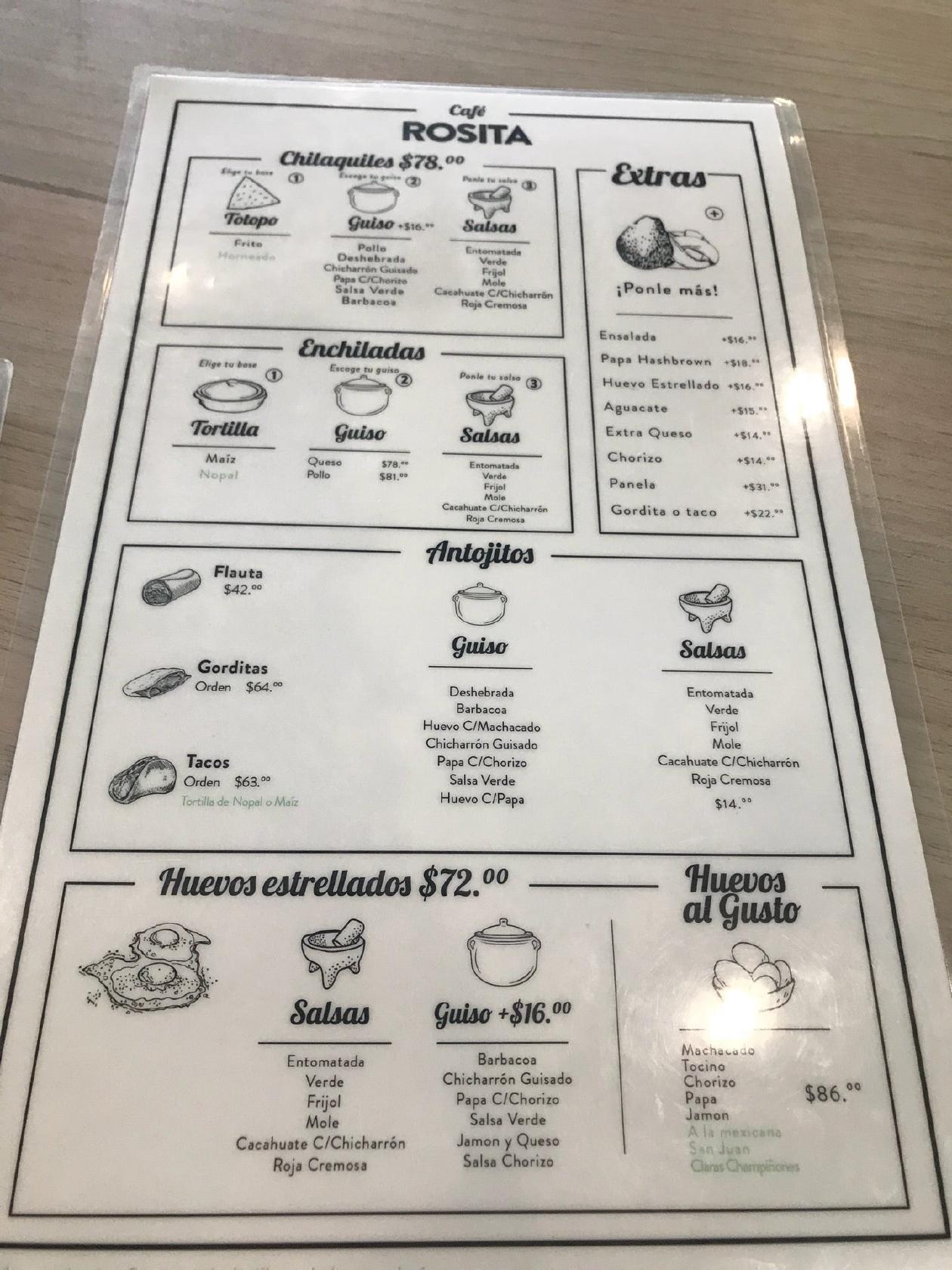 Carta de Café Rosita, Ciudad Victoria, Av. Tamaulipas 3825