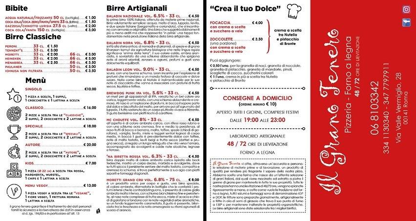 Menu da Il grano tenero pizzeria, Roma