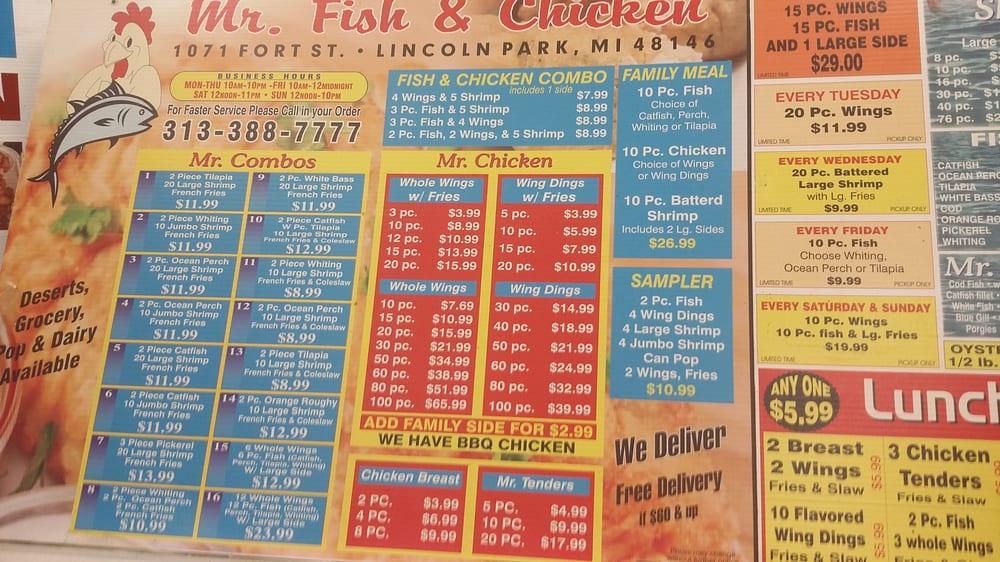 Menu at Mr Fish & Chicken restaurant, Lincoln Park