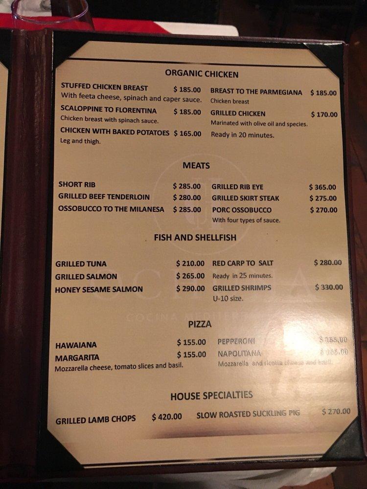 Carta de Ochuna Restaurant, Rosarito