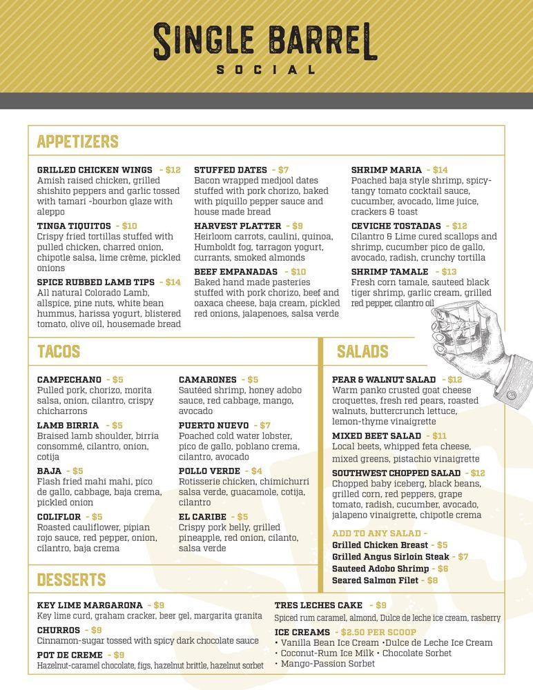 Menu at Single Barrel Social, Brighton