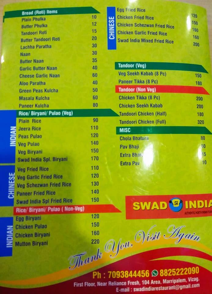 Menu at Swad India, Family A/C Veg & Non- Veg Restaurant, Anna Creek