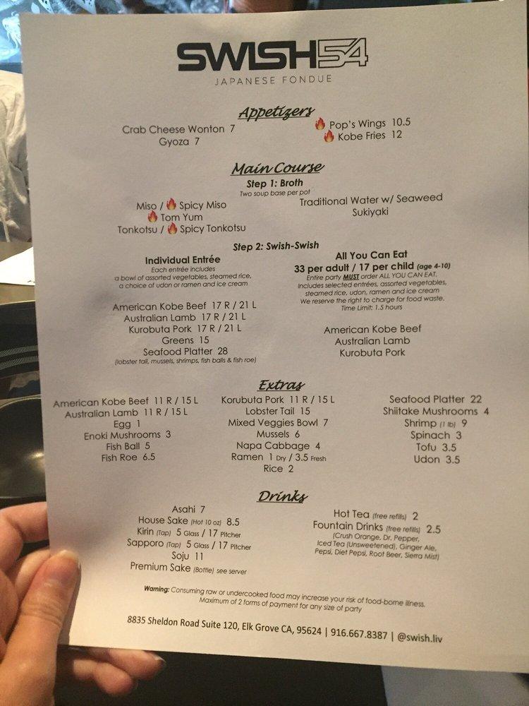 Menu at Swish 54 restaurant, Elk Grove