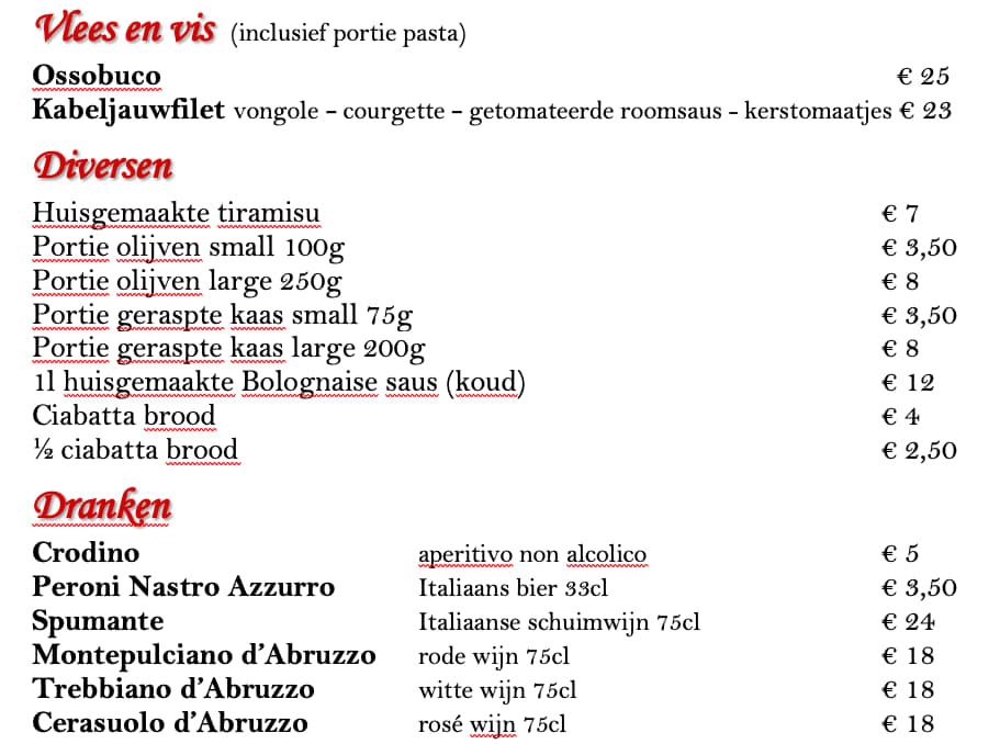 Menu at Terra Promessa, Bruges