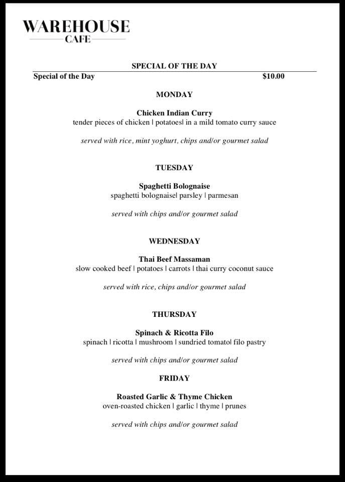 Menu at The Take 2 Cafe, Gold Coast