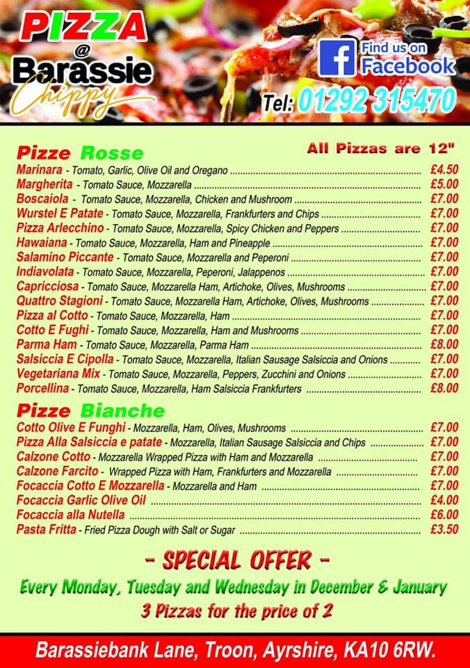 Menu at Barassie Chippy, Troon