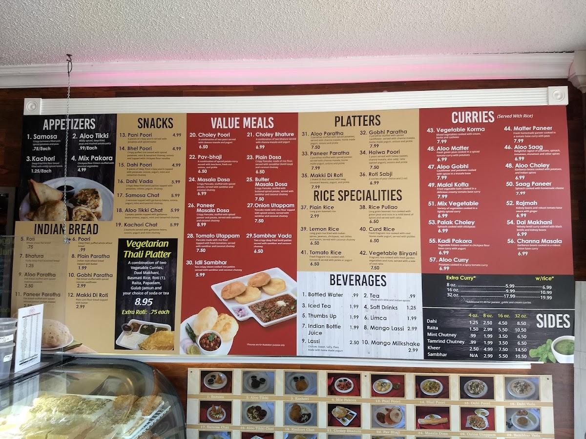 Menu at Bombay Sweets restaurant, Milwaukee, South 13th Street