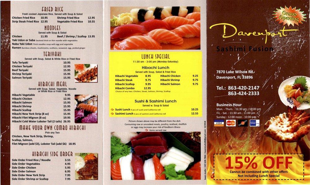 Menu at Davenport Sashimi Fusion restaurant, Loughman