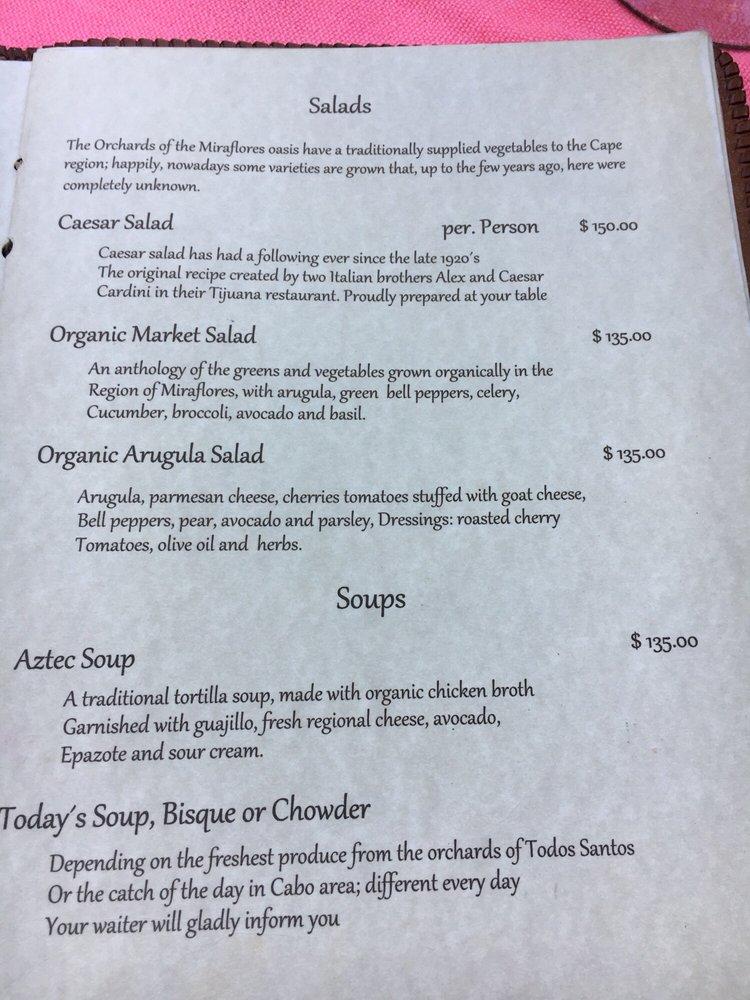 Menu at Edith's restaurant, Cabo San Lucas