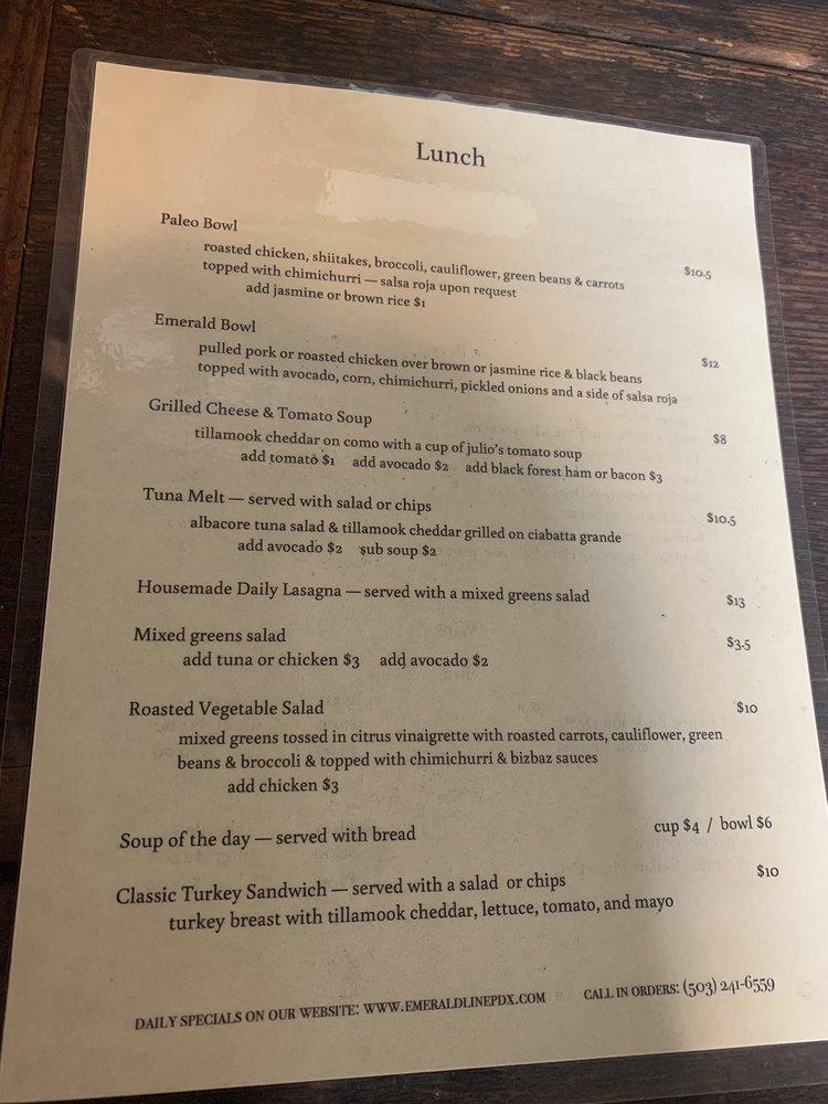 Menu at Emerald Line pub & bar, Portland