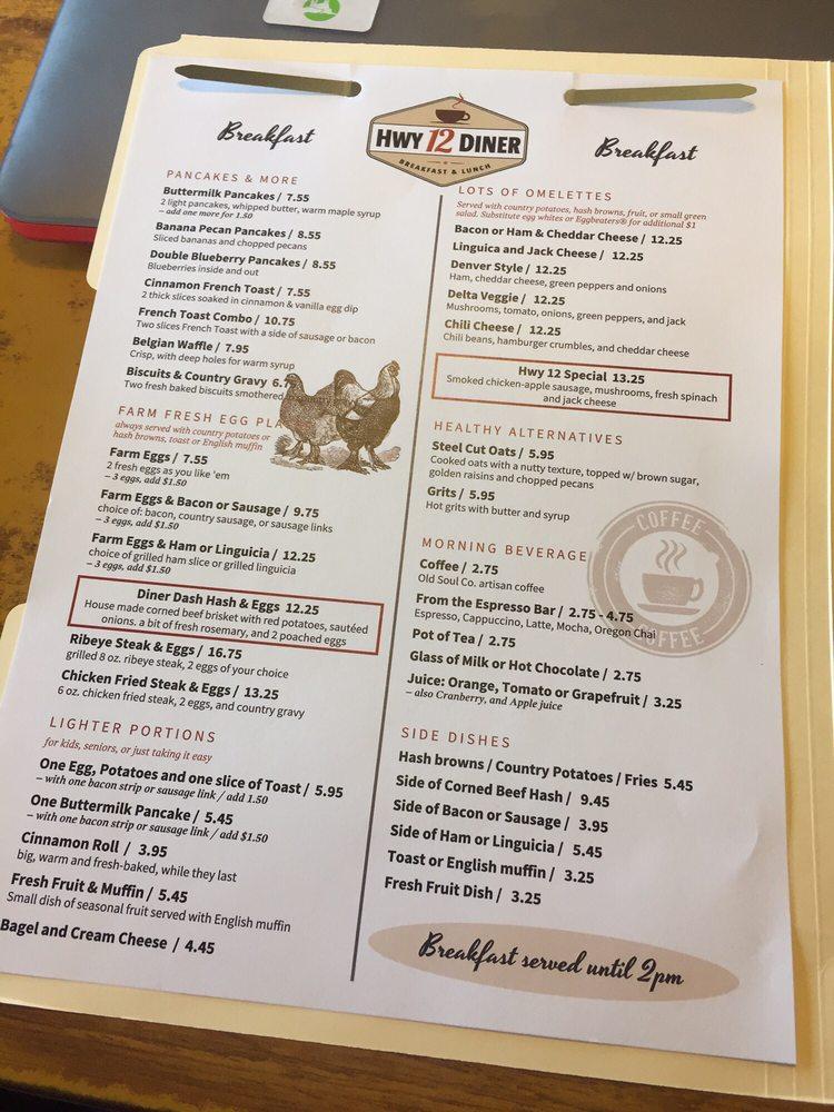 Menu at Hwy 12 Diner cafe, Rio Vista