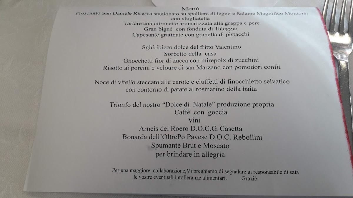 Menu da Il Valentino ristorante, Castellamonte
