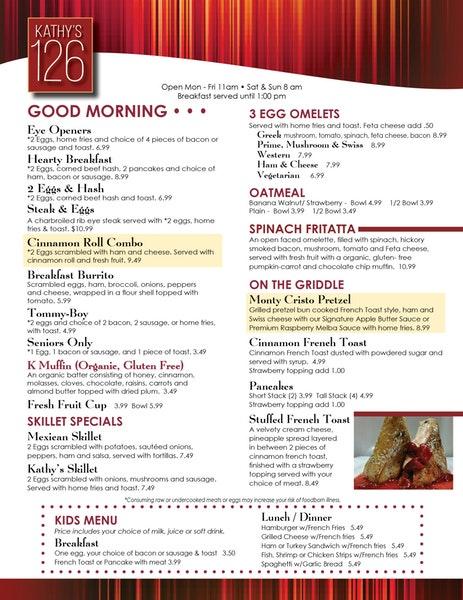 Menu at Kathy's 126 Restaurant & Lounge, Flushing