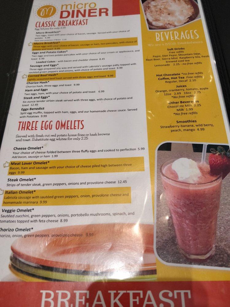 Menu at Micro Diner Mt. Washington desserts, Pittsburgh