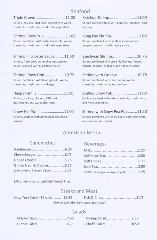 Menu at New Chan's Palace restaurant, Eagle Point