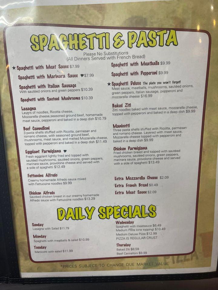 Menu at Pizza Palace Italian Restaurant, Fayetteville