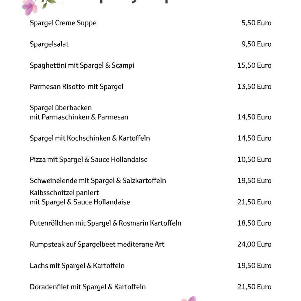 Menu at Sortino's restaurant, Langen