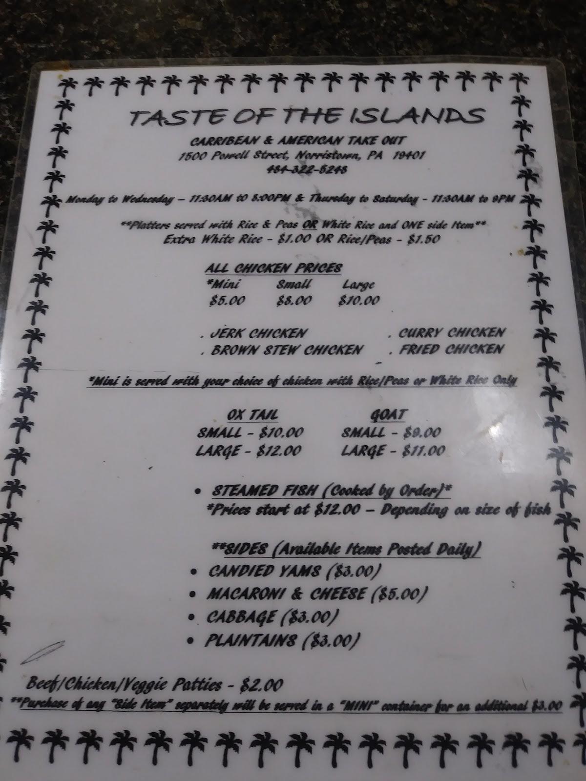 Menu at Taste of the Islands restaurant, Norristown