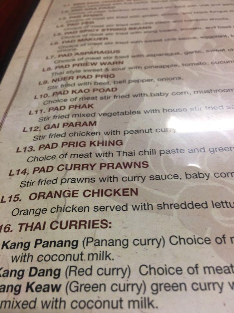 Menu at Bangkok Thai Restaurant, Merced