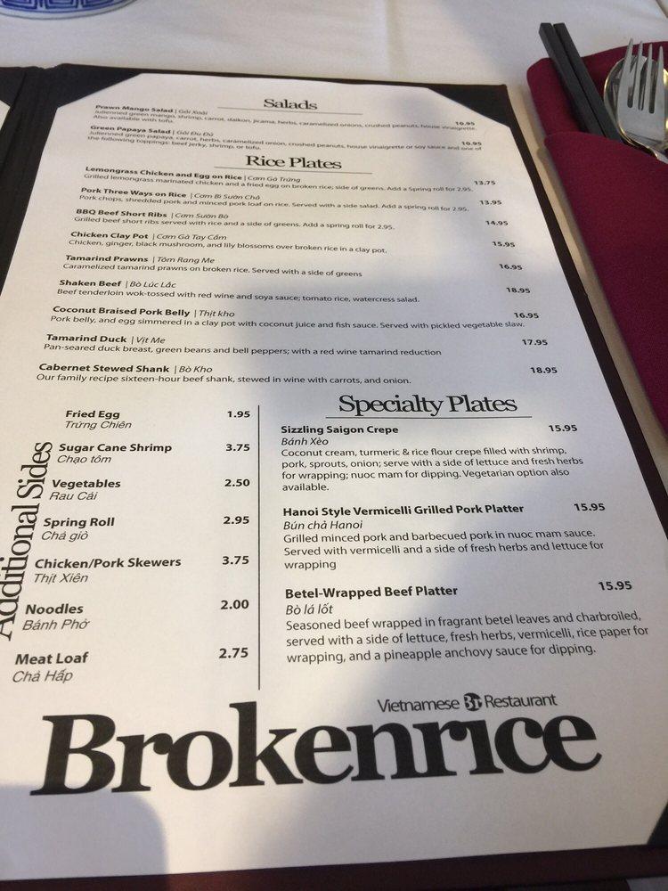 Menu at Brokenrice Vietnamese Restaurant, Burnaby