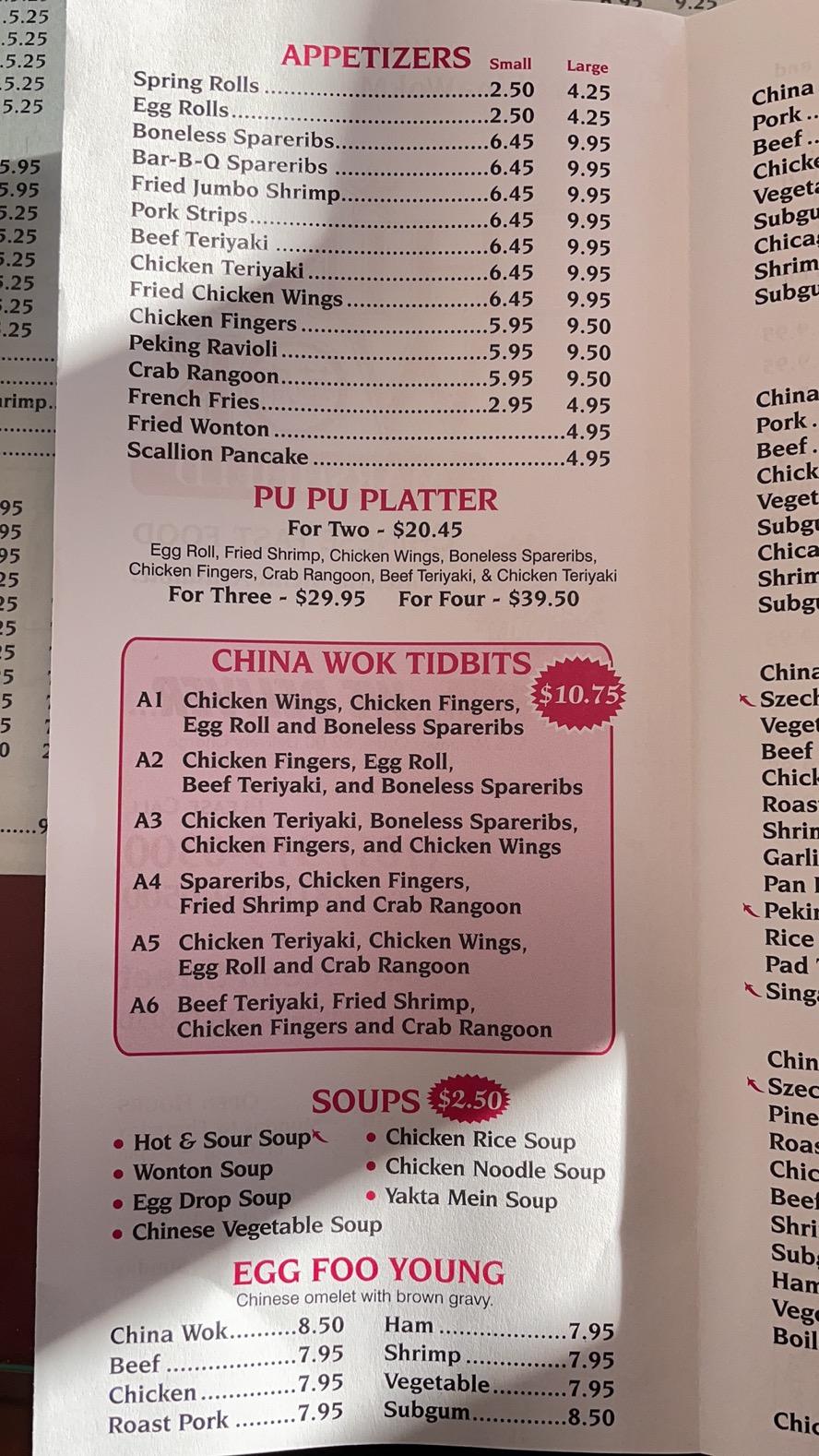 Menu at China Wok fast food, Marshfield, Ocean St