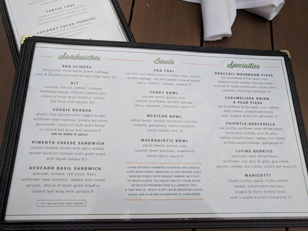 Menu at Living Kitchen restaurant, Charlotte, South Blvd Suite 300