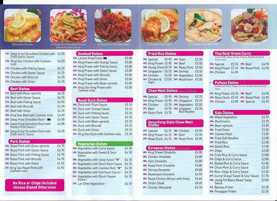 Menu at Lucky Chen restaurant, Bo'ness