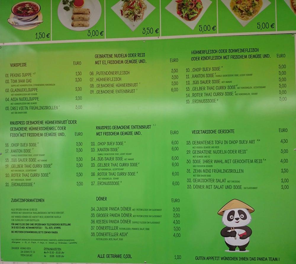 Carta del pub y bar PANDA Döner & Asia Imbiss, Erfurt