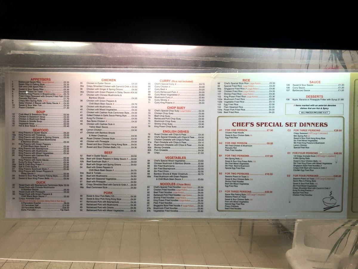 Menu at Peking Chef fast food, West Drayton
