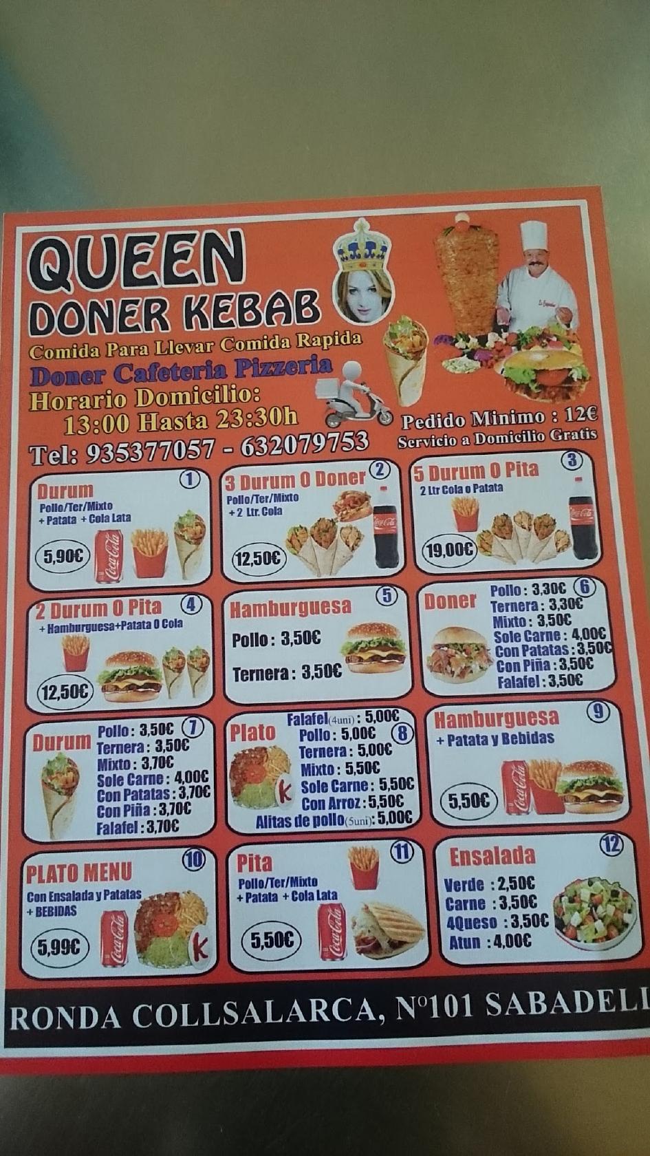 Menu at Queen Doner Kebab restaurant, Sabadell