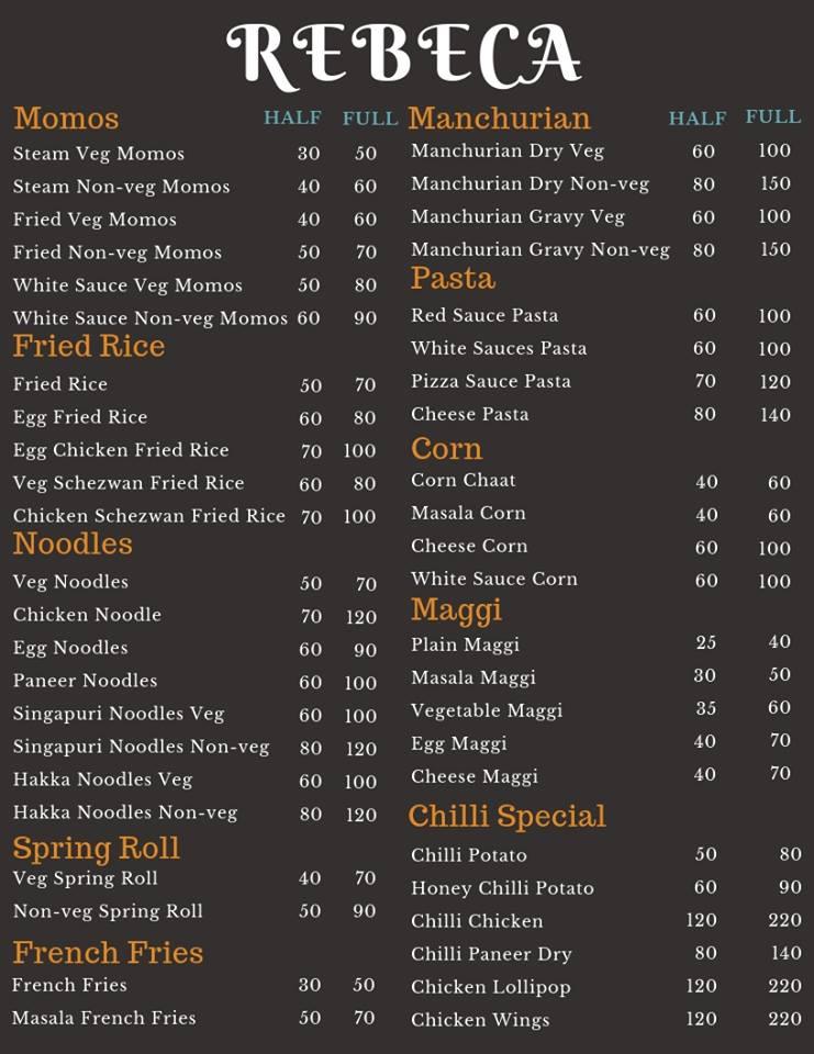 Menu at Rebeca Cafe, Ghaziabad