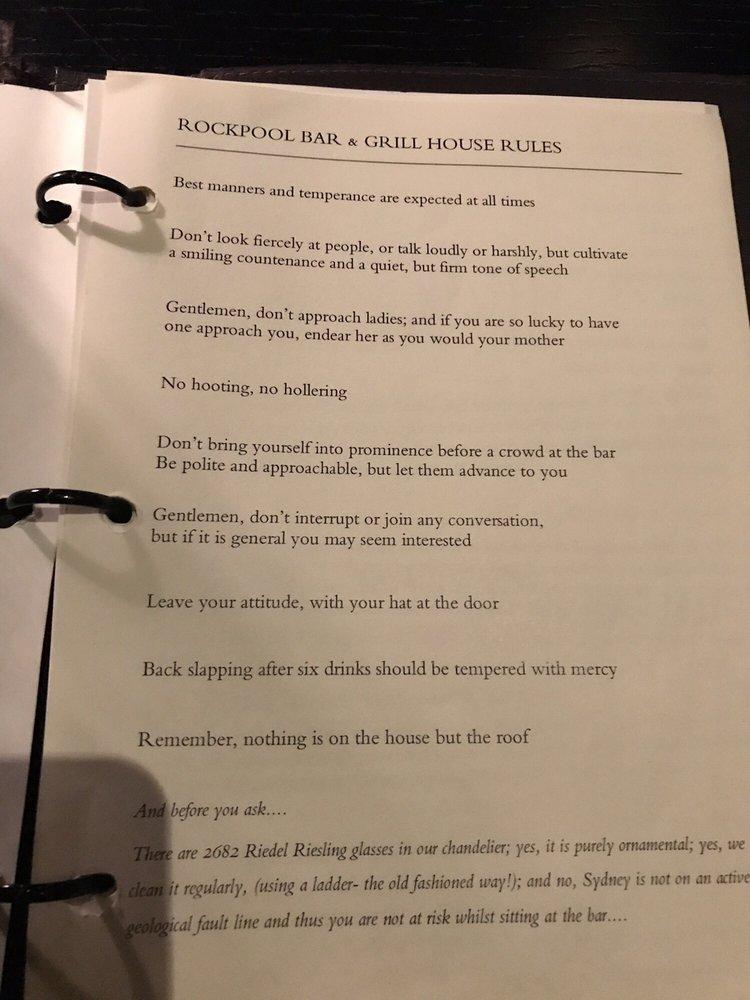 Menu at Rockpool Bar & Grill Sydney, Sydney