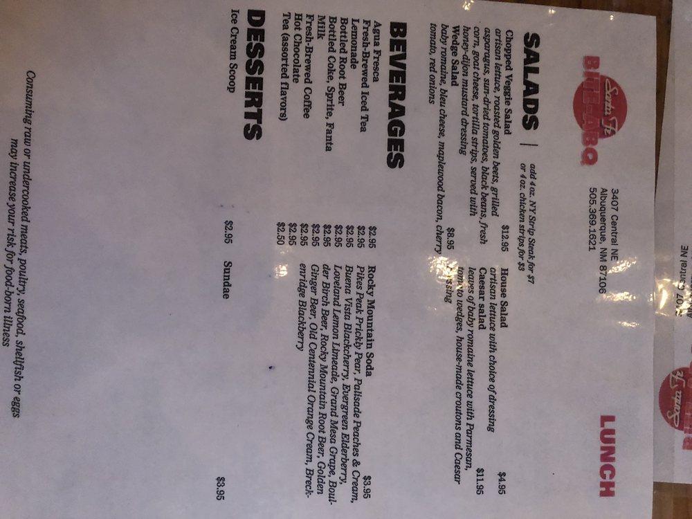 Menu at ABQ BITE restaurant, Albuquerque