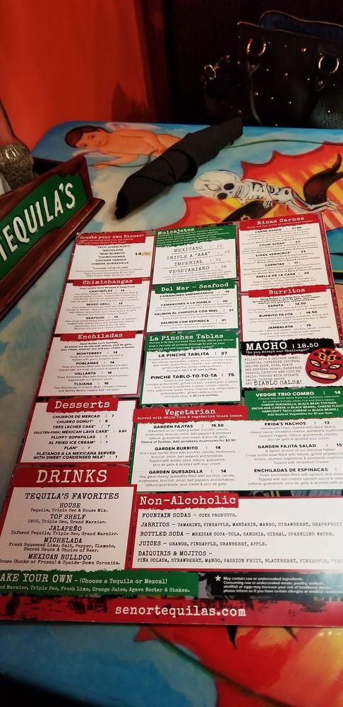 Menu at Señor Tequila's restaurant, Fairfax