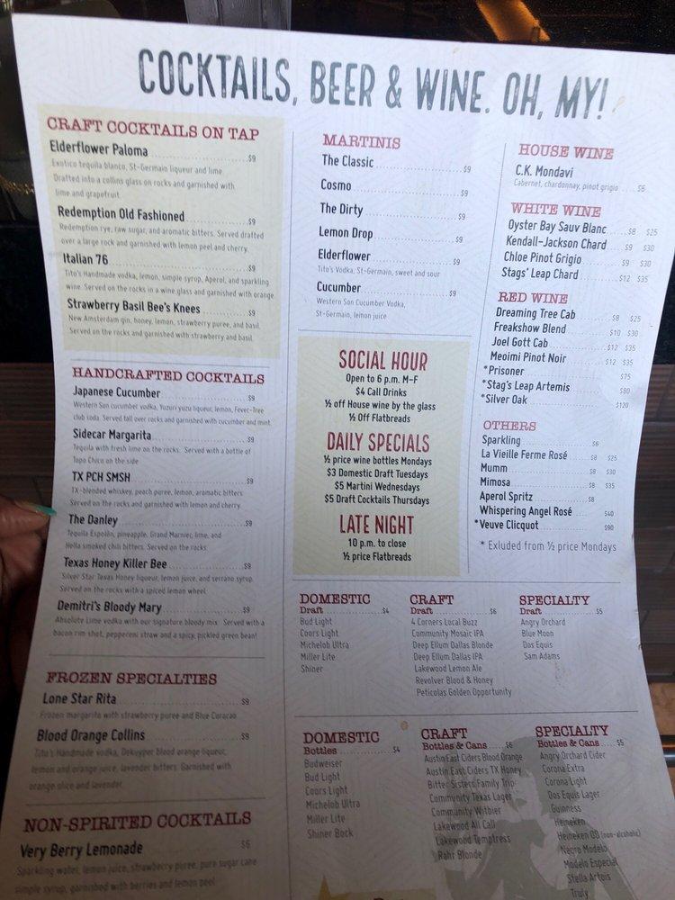 Carta del pub y bar Sidecar Social Addison, Dallas