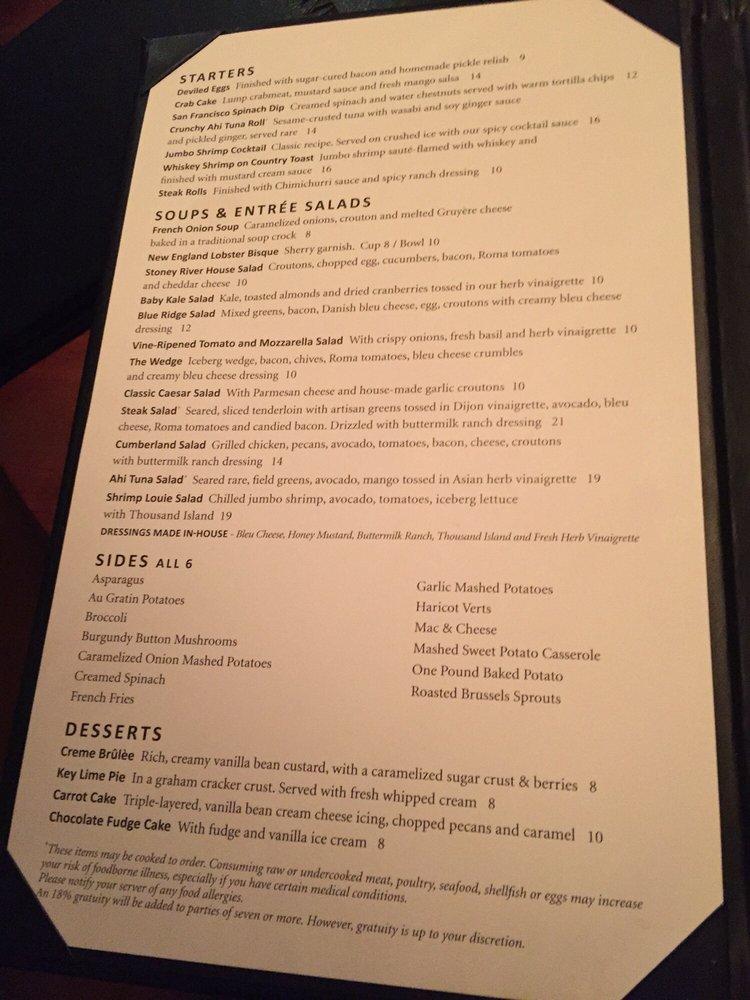 Menu at Stoney River Steakhouse and Grill, Louisville