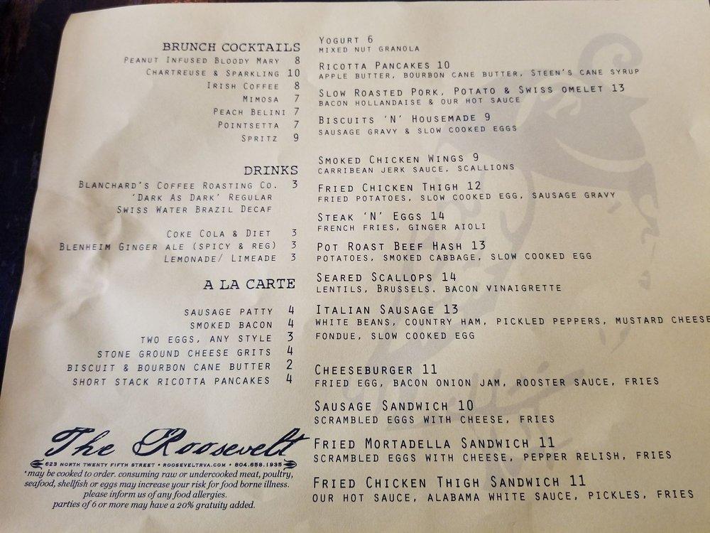 Menu at The Roosevelt pub & bar, Richmond