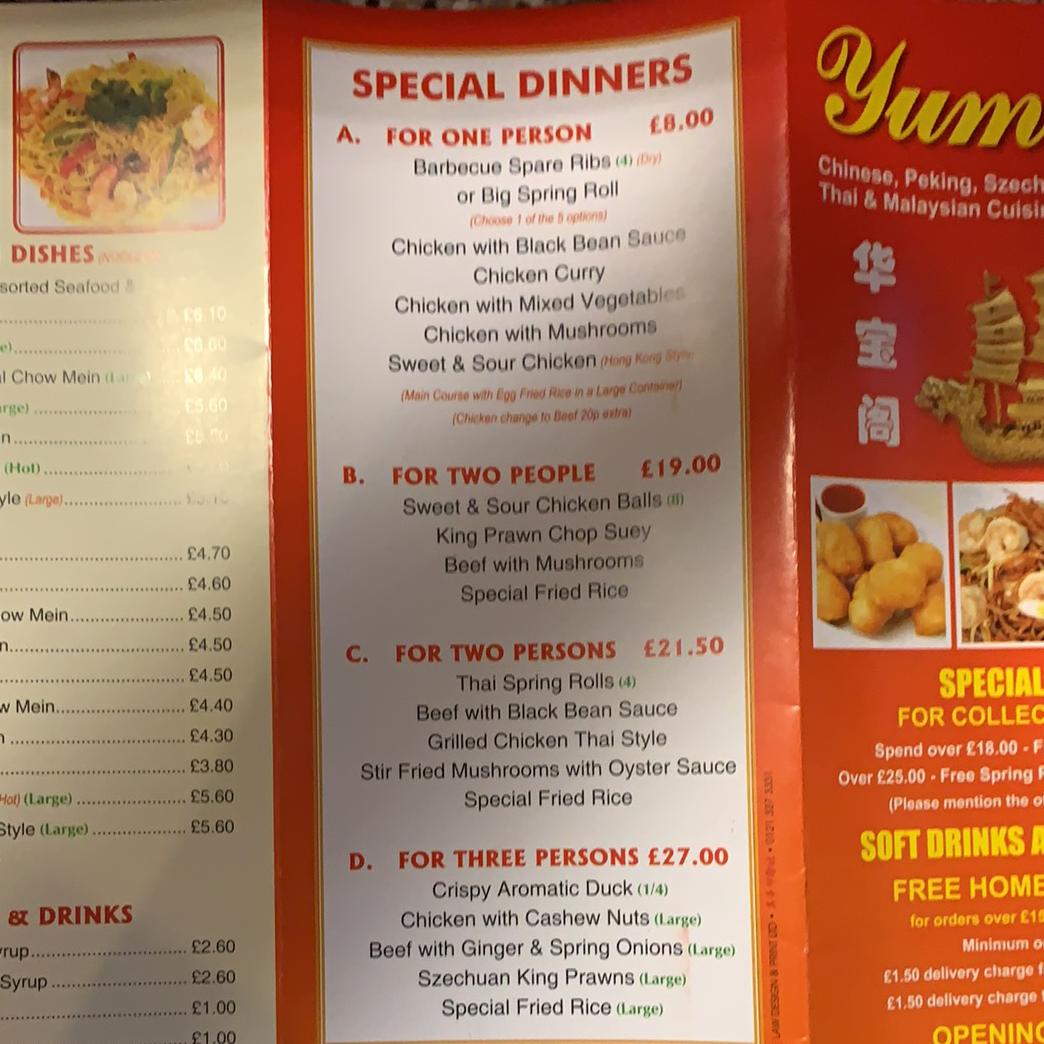 Menu at Yummy fast food, Gravesend, 84-85 London Rd