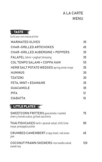 Menu at Cape House Café restaurant, Durban