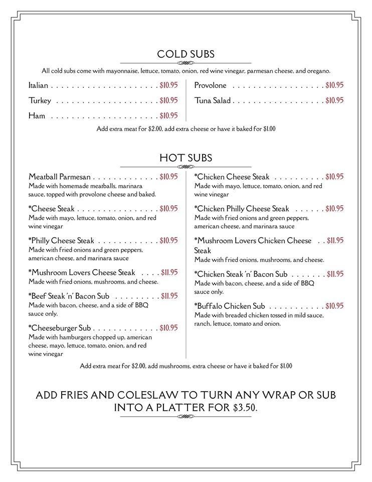 Menu at Earlystown Diner restaurant, Centre Hall