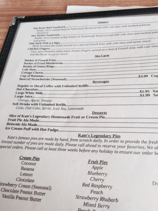 Menu at Kate's Kitchen restaurant, Flat Rock