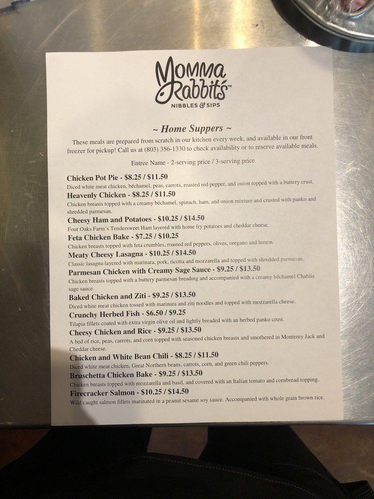Menu at Momma Rabbit's Nibbles and Sips restaurant, Lexington