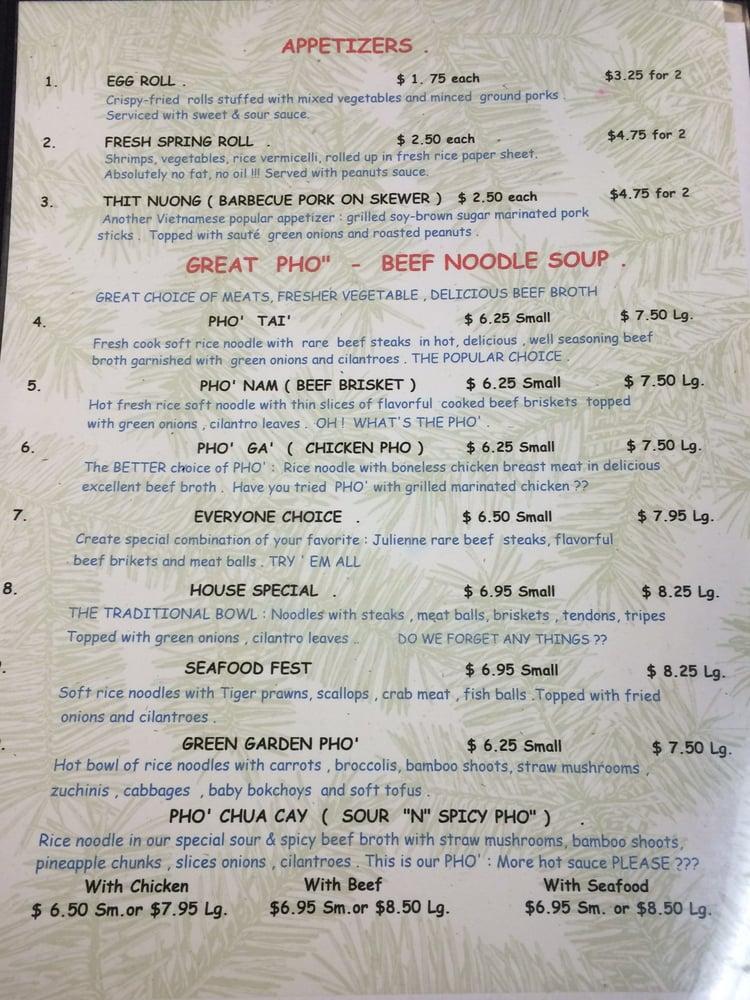 Menu at Old Saigon restaurant, Tukwila
